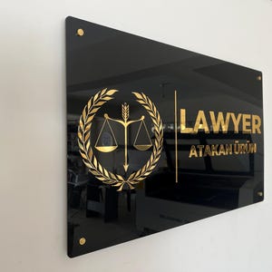 Custom Black Acrylic Lawyer Sign – Gold 3D Logo and Letters ...