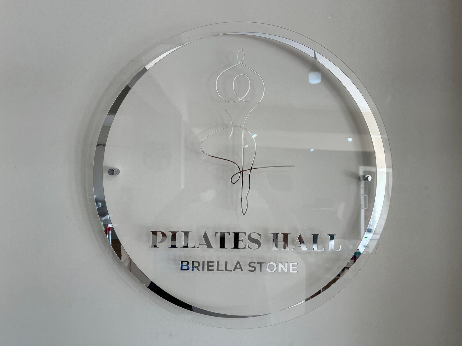 Custom Pilates Studio Sign – Round Transparent Acrylic With Silver Logo ...