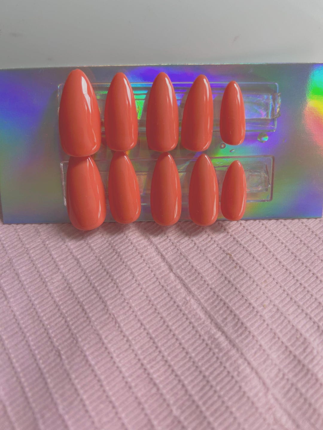 Melon Press-on Nails | Almond Shape Medium Length | Handmade Summer ...