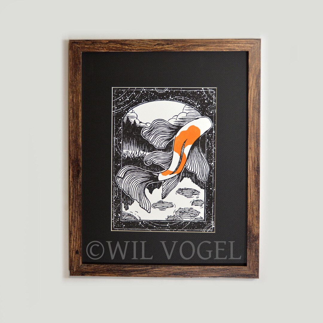 Koi Fish Linocut Print PRINT ONLY Hand Carved and Hand Printed With ...