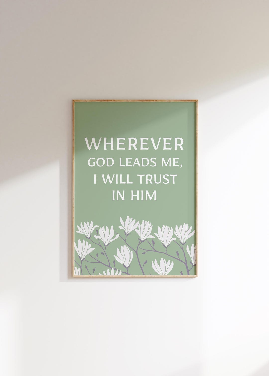 God Leads Me Sage Green Wall Art Dorm Room Christian Wall Art Scripture ...