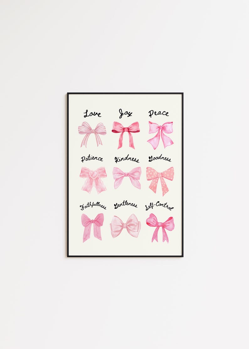 Pink Bow Fruit of the Spirit Art Print Christian Wall Art Scripture ...