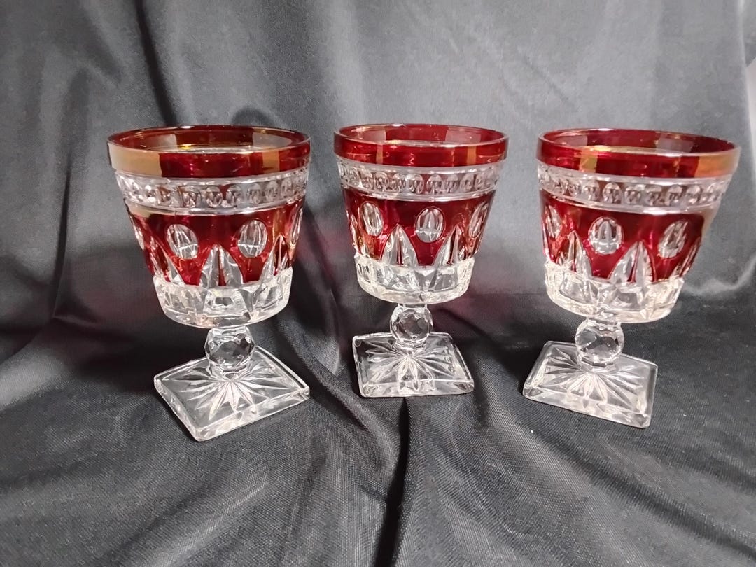 Vintage Indiana Glass Colony Park Lane Ruby Flash Water Goblets Set of ...