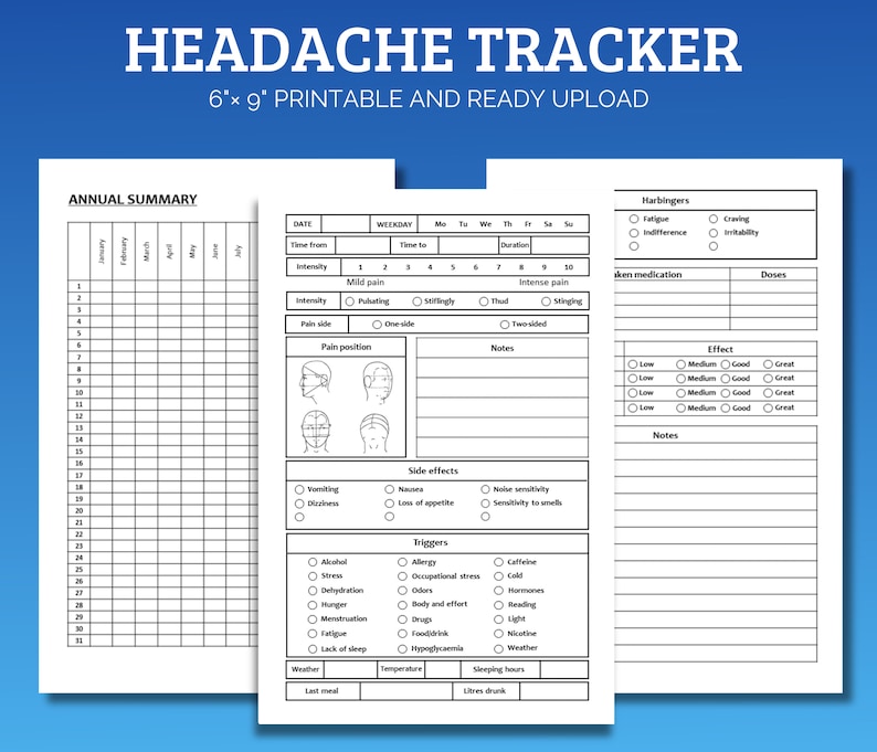Headache Tracker Instant Download, Migraine Journal, 69 Migraine ...