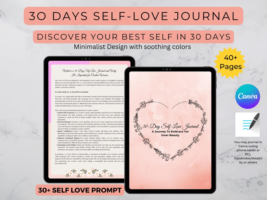 Self Love Journal Printable 30 Day Self Love Journal Prompts Self Love ...