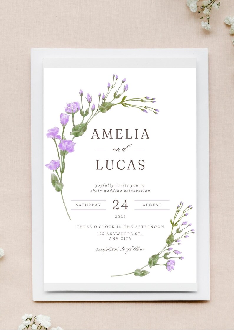 Soft Purple Flowers Wedding Invitation - Etsy