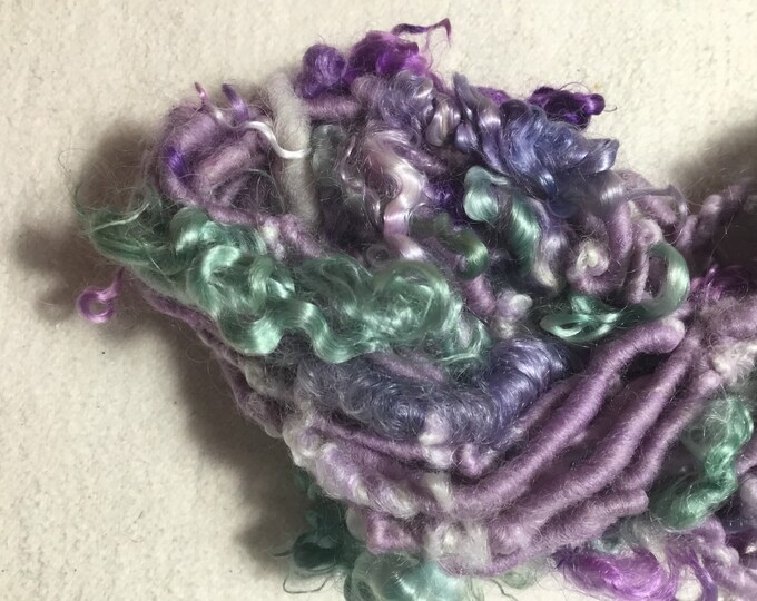 Purplehandspun Curly Bulky Wool Art Yarn in Lavender Green White With ...