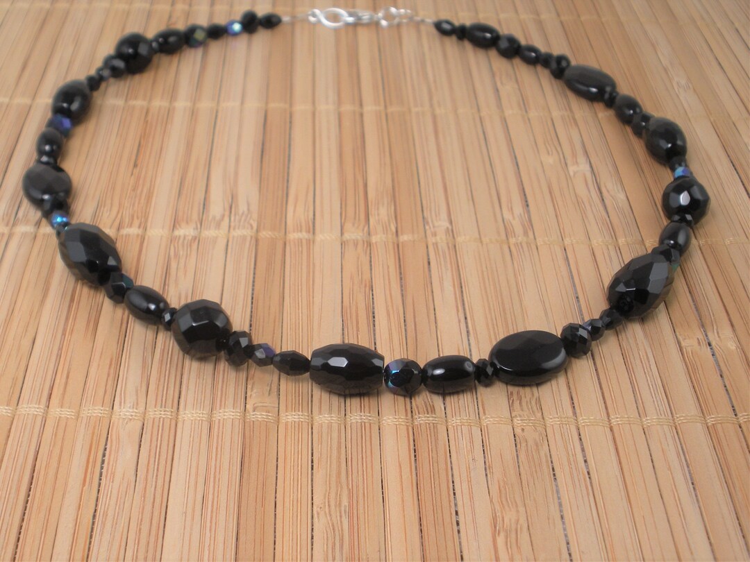Jet Black Necklace Black Onyx Stone Necklace Gemstone Bead Faceted ...