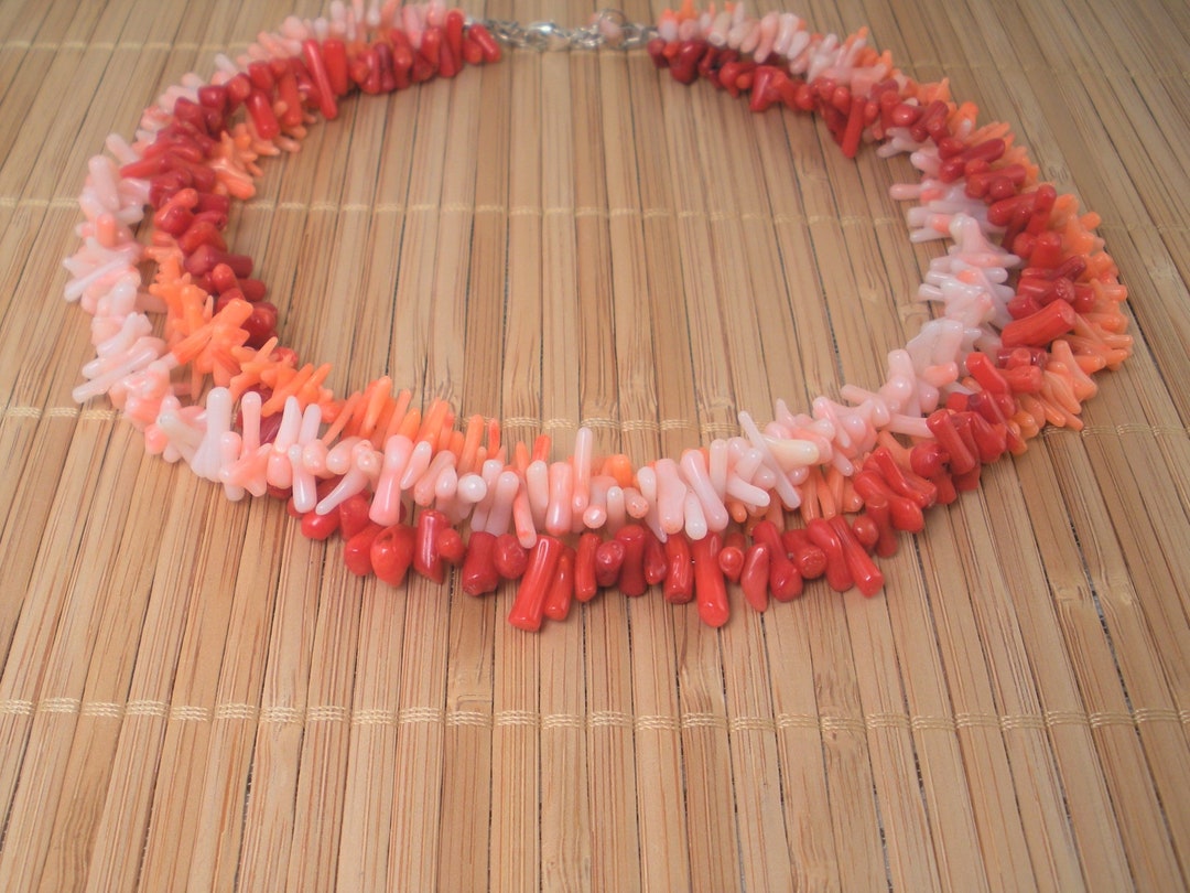 Coral Multi Strand Necklace Red Coral Necklace 3 Strand Salmon - Etsy
