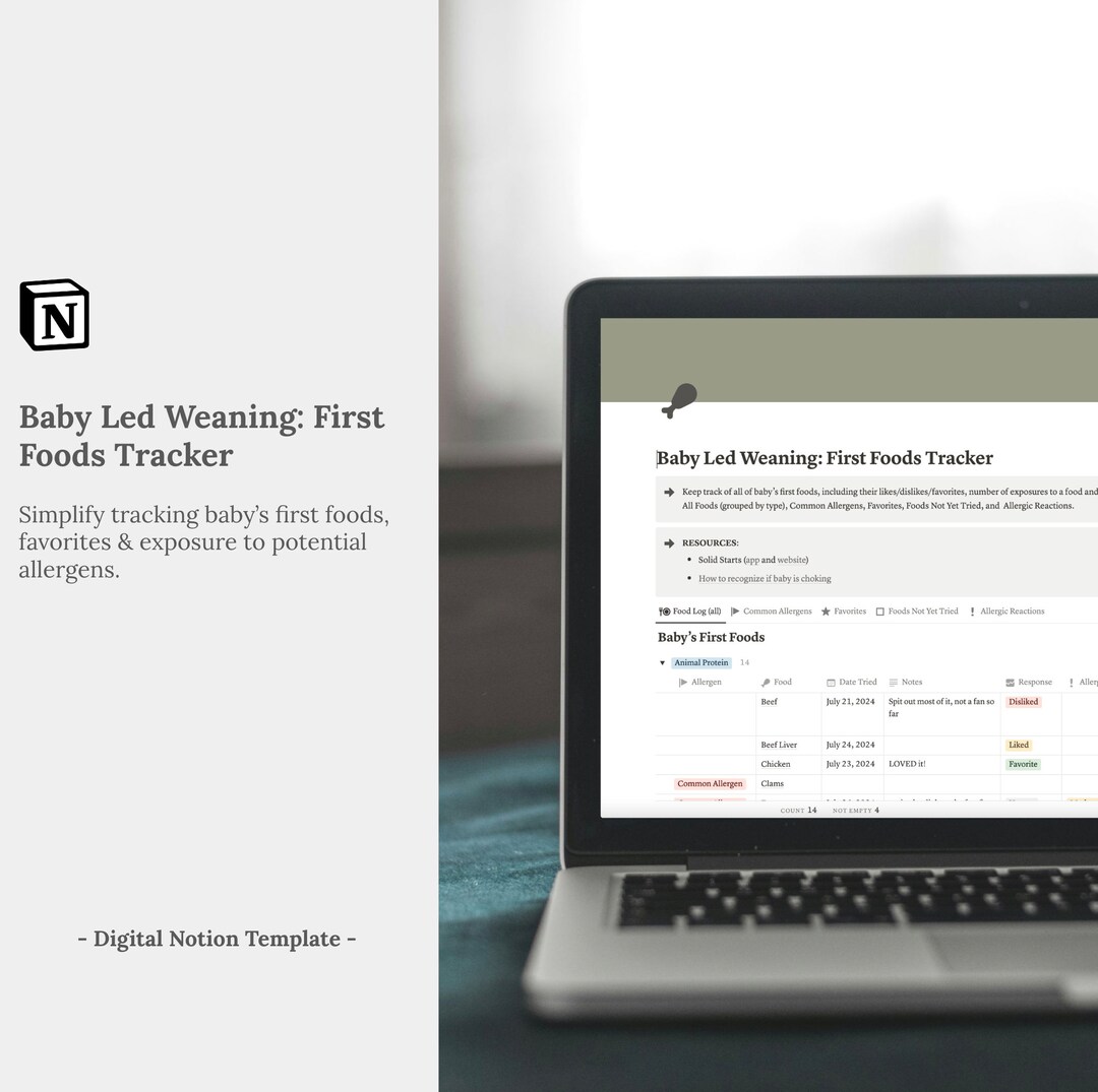 Baby Led Weaning: First Foods Tracker for Notion | Digital Notion ...