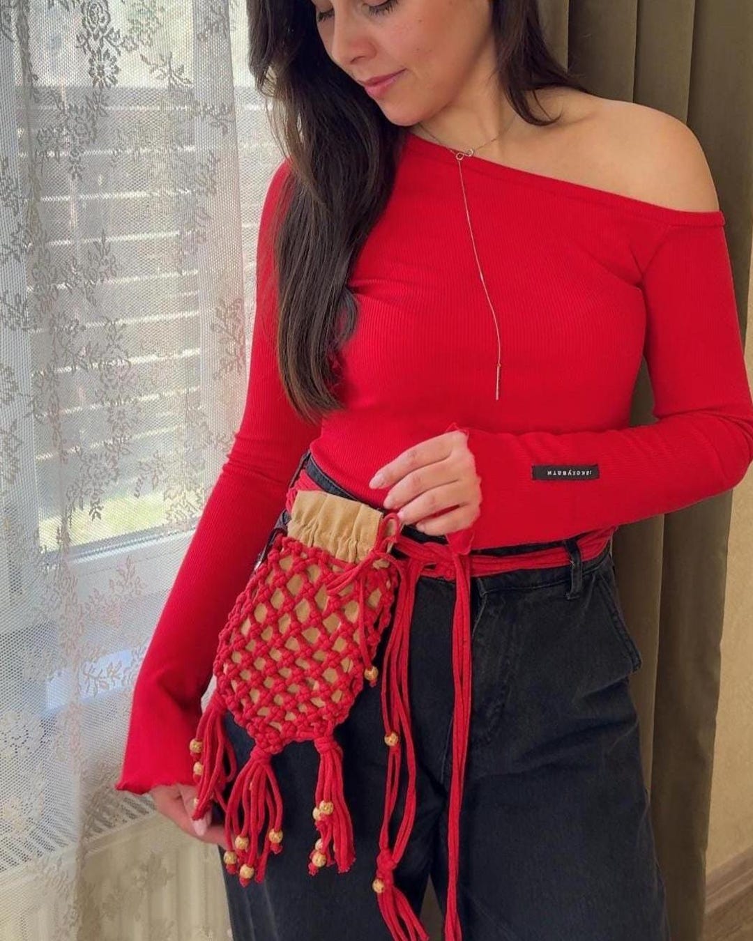 Macrame Belt Bag, Red Boho Fanny Pack - Etsy