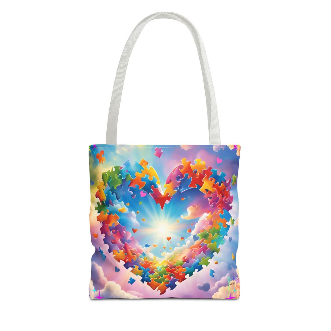 Floating Puzzle Heart, Rainbow Sky Heart Puzzle, AI Design, Tote Bag ...