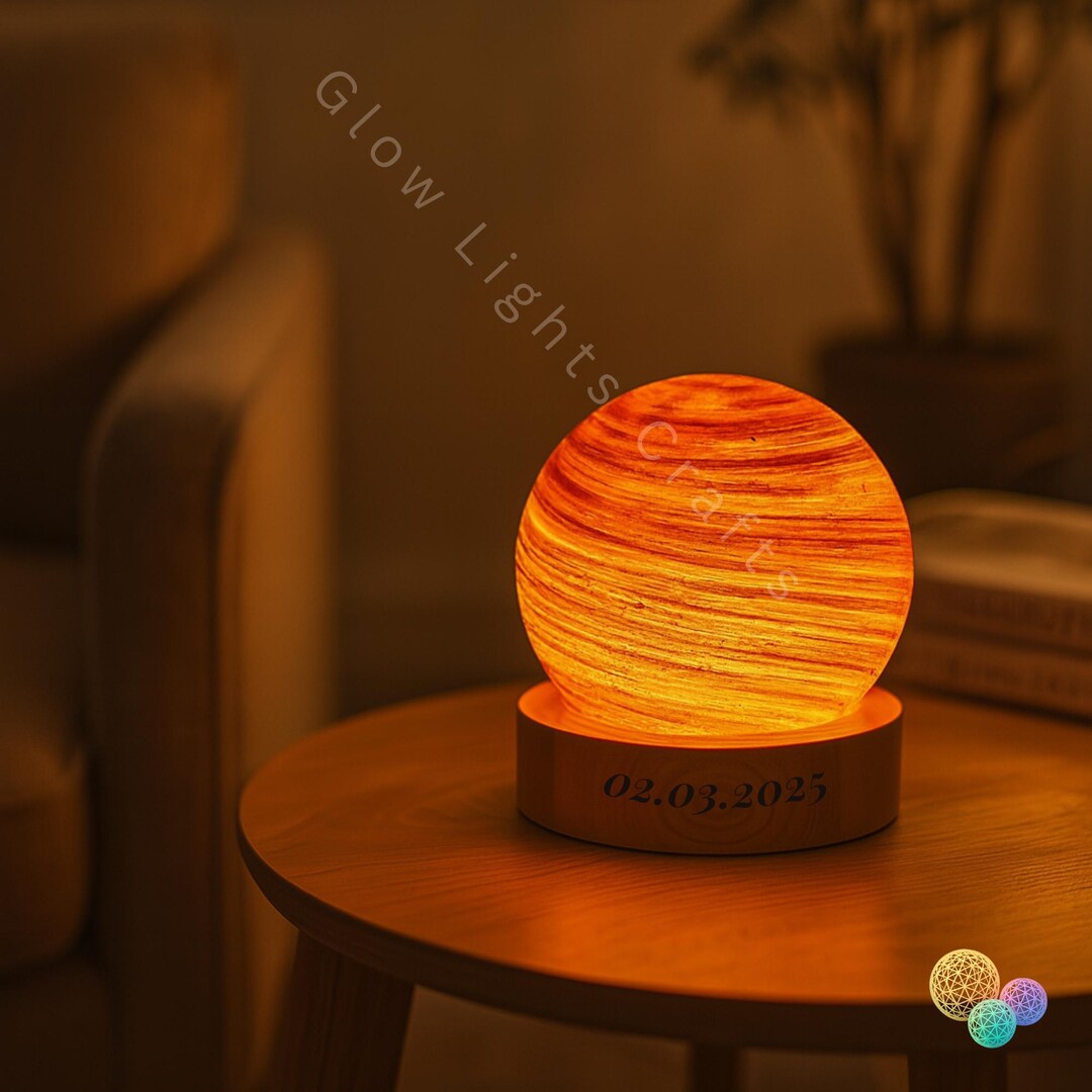 Custom 3D Crystal LED Planet Lamp With Wood Base – Personalized ...