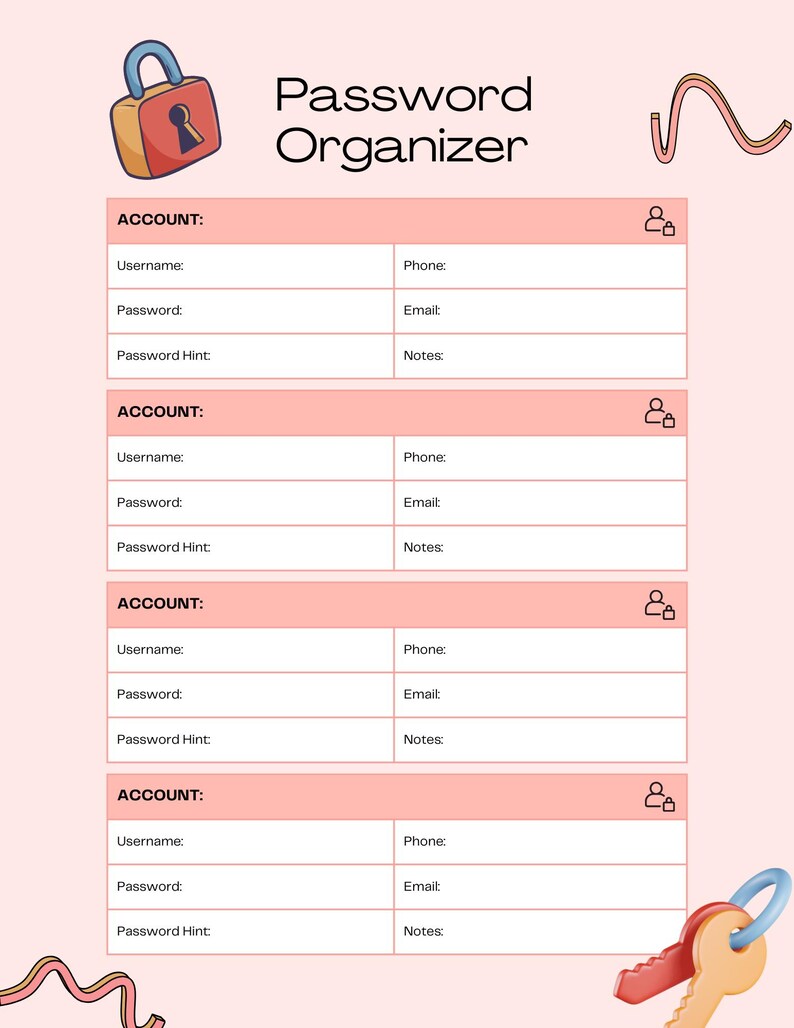 Password Tracker Printable & Fillable, Password Keeper, Password ...