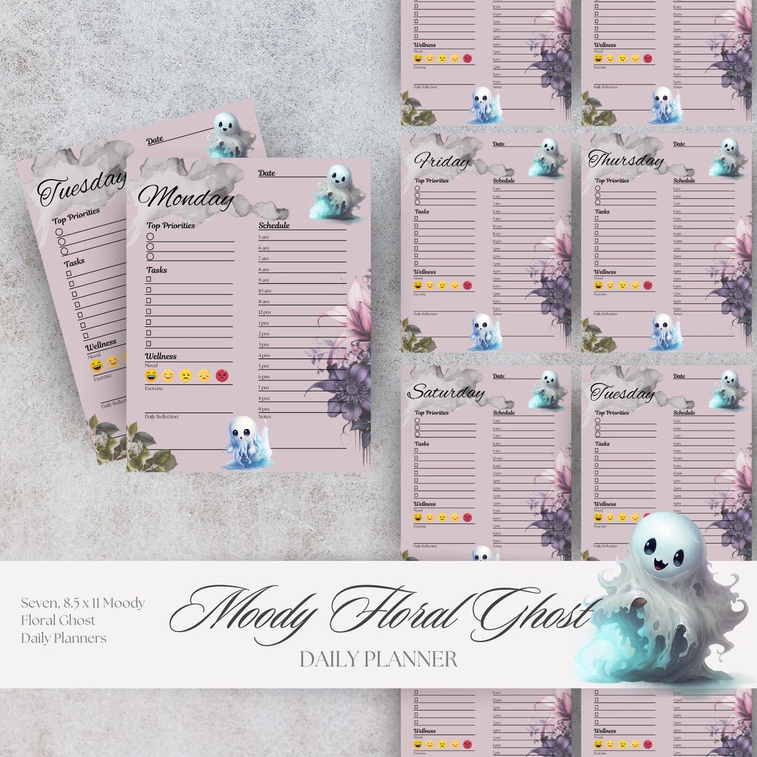 Moody Floral Ghosts Daily Planner | Printable 7 Day Schedule | Instant ...