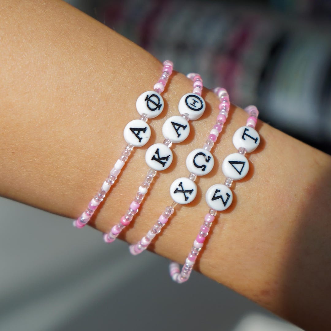 10 PIECE PACK Sorority Greek Life Letter Pink Stretchy Beaded Filler ...