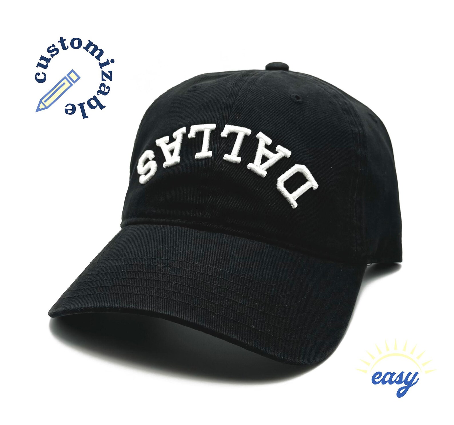 Dallas Upside Down Hat | Customize This Hat With Your Own Text | Black ...
