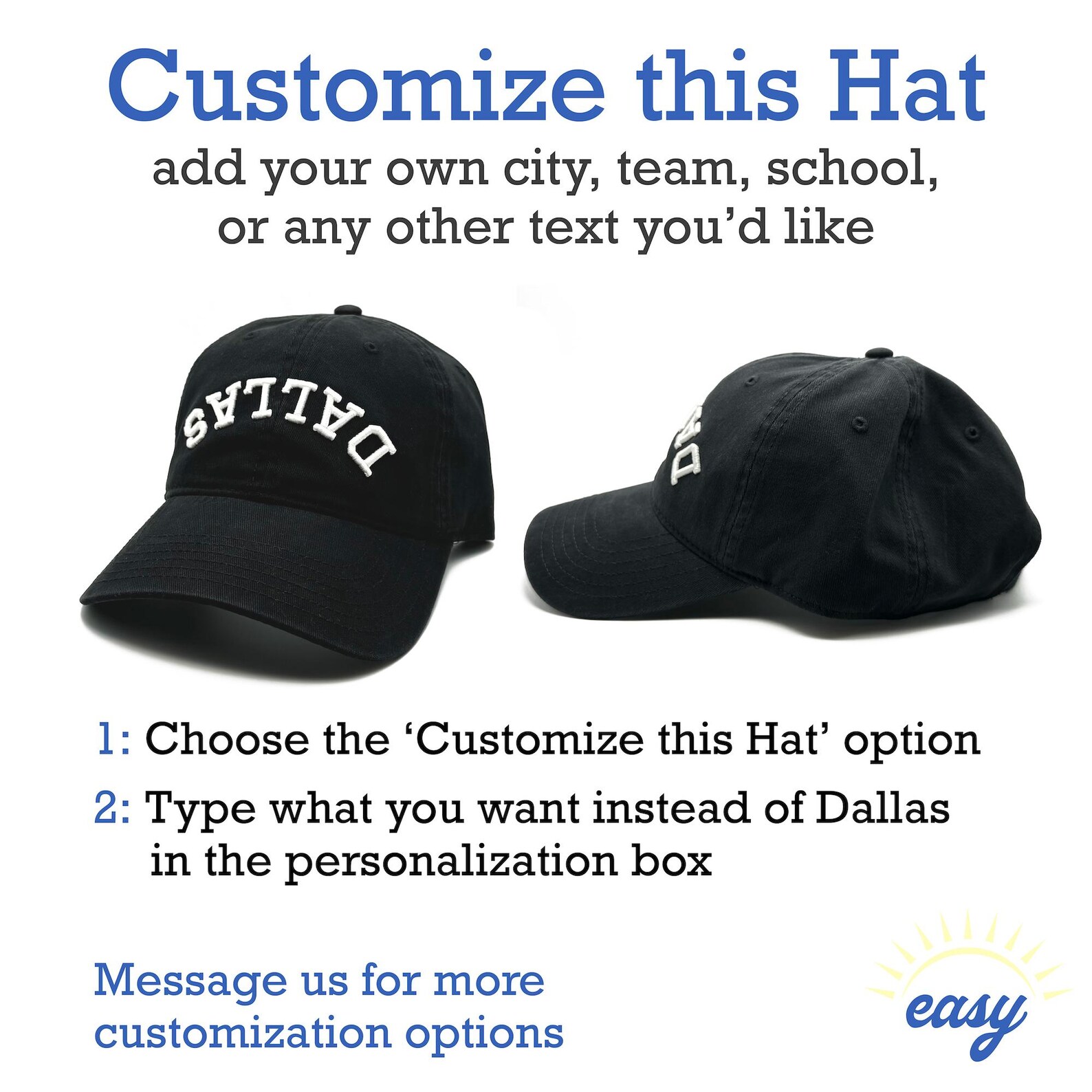Dallas Upside Down Hat | Customize This Hat With Your Own Text | Black ...