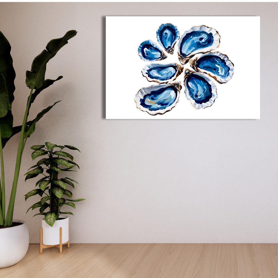 Blue Oyster Shell Wall Art Canvas Print, Coastal Beach Decor - Etsy