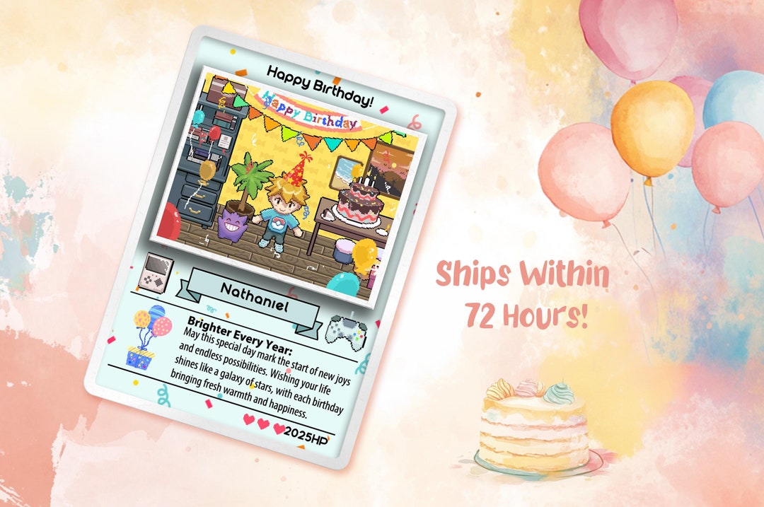 Personalized Pokemon Birthday Card Hand-painted Birthday Card Gift ...