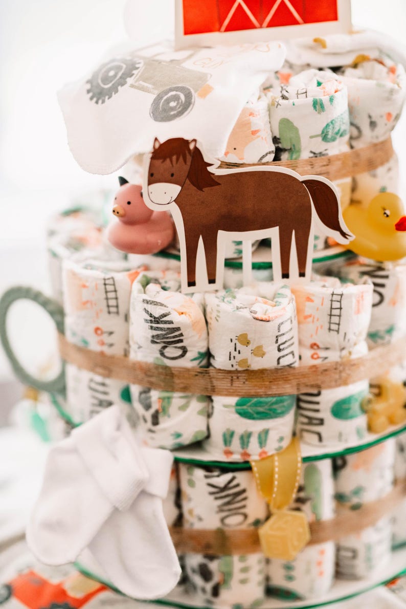 Farm Theme 3 Tiered Diaper Cake, Baby Shower Gift - Etsy