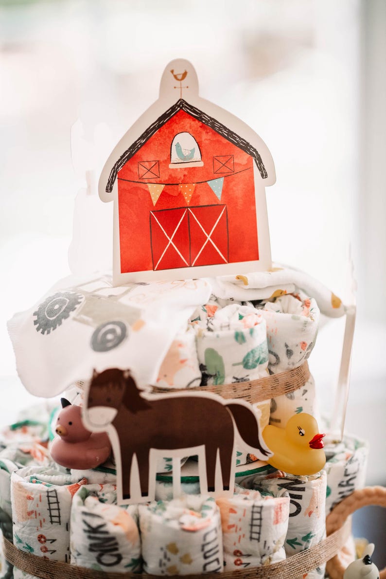 Farm Theme 3 Tiered Diaper Cake, Baby Shower Gift - Etsy
