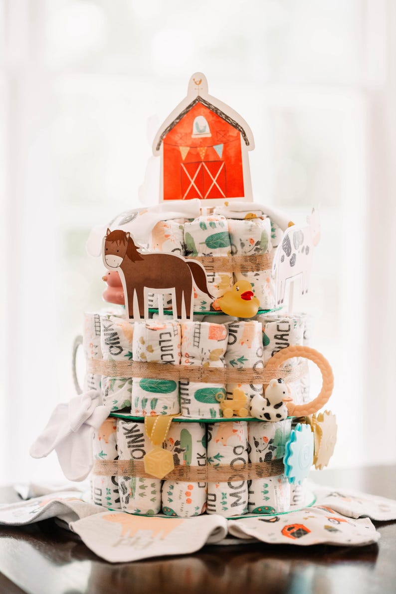 Farm Theme 3 Tiered Diaper Cake, Baby Shower Gift - Etsy