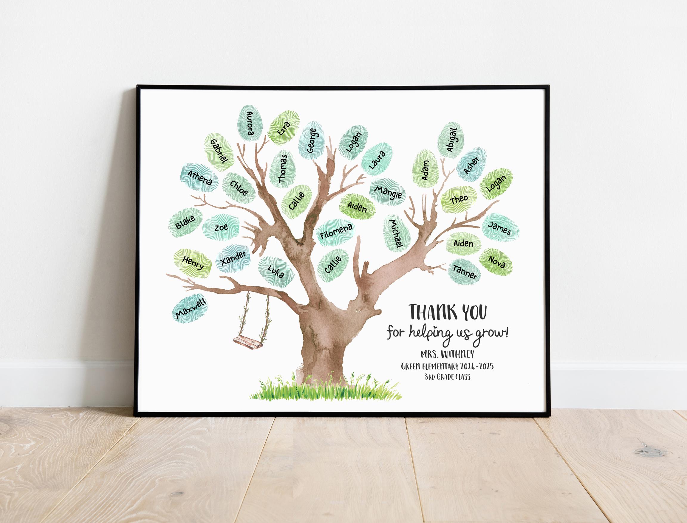 Personalized Kids Fingerprints Gift, Teacher Gift Printable, Thank You ...