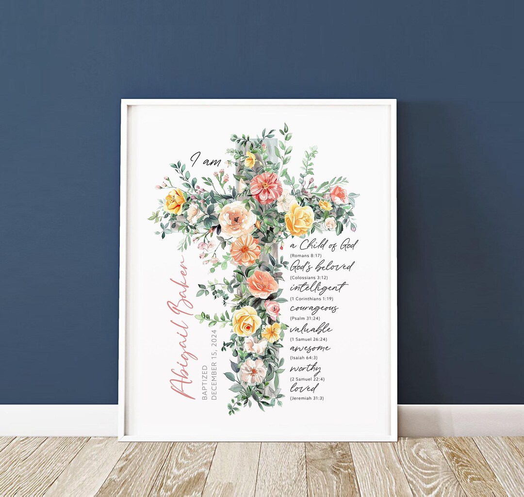 Godchild Baptism Sign, Floral Cross, Personalized Baptism Gift Girl ...