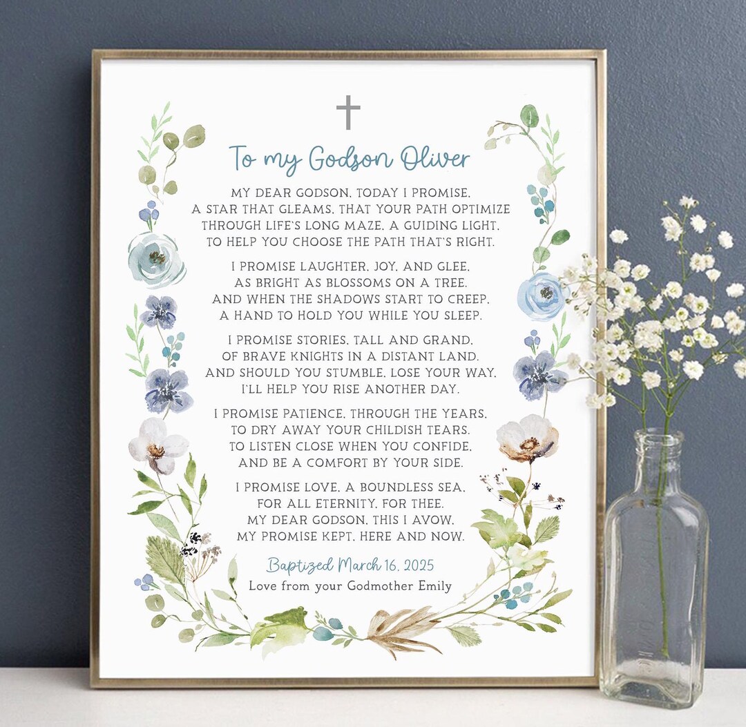 Original Poem, Baptism Gift for Godson, Gift From Godmother, Unique ...