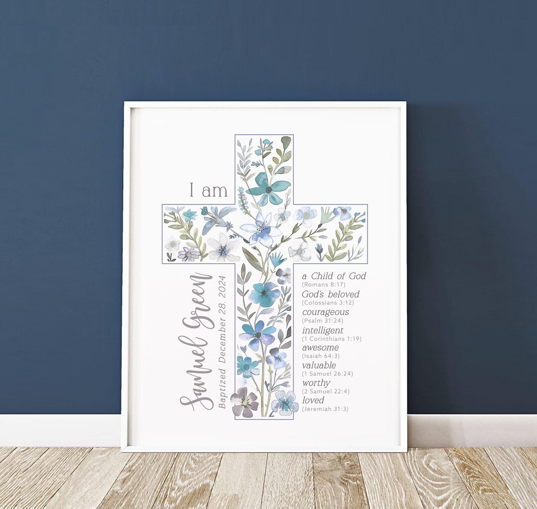 Godchild Baptism Sign, Baby Boy Gift Printable, Floral Cross ...
