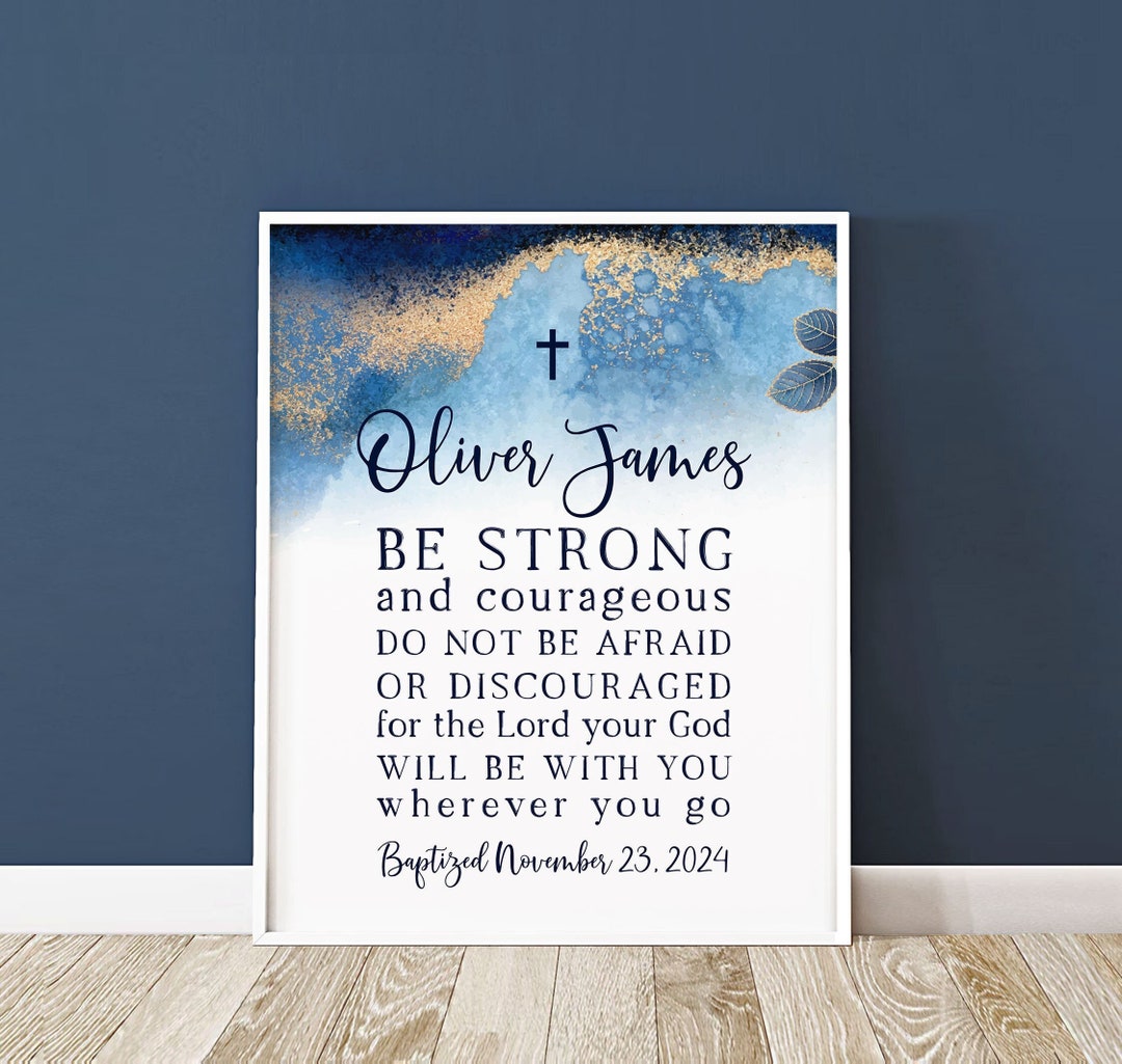 Navy Baptism Gift, Personalized Baptism Sign, Be Strong and Courageous ...