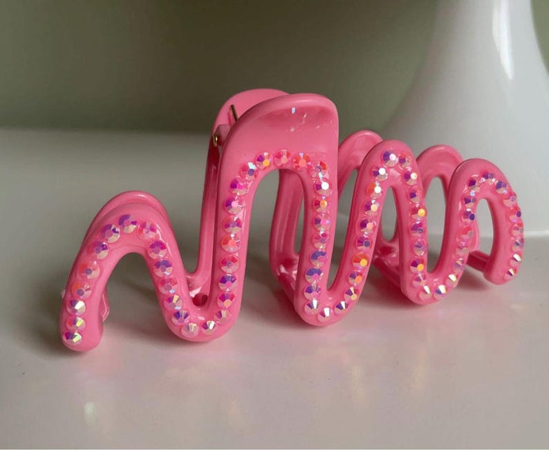 Pink Abstract Squiggle Claw Clip | Handmade Bedazzled Hair Accessory - Etsy