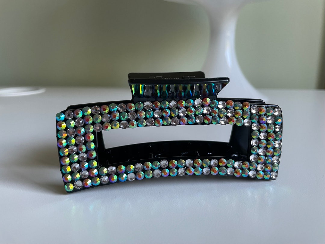 Christmas/holiday Rhinestone Rectangle Claw Clip | Bedazzled Hair Clip ...