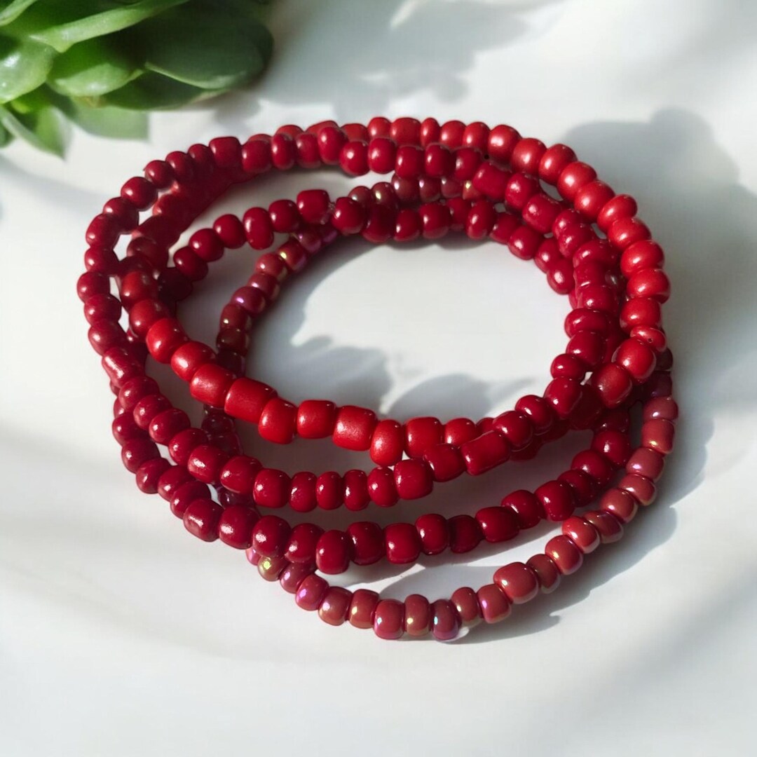Dark Red Seed Bead Bracelet Stack - Etsy