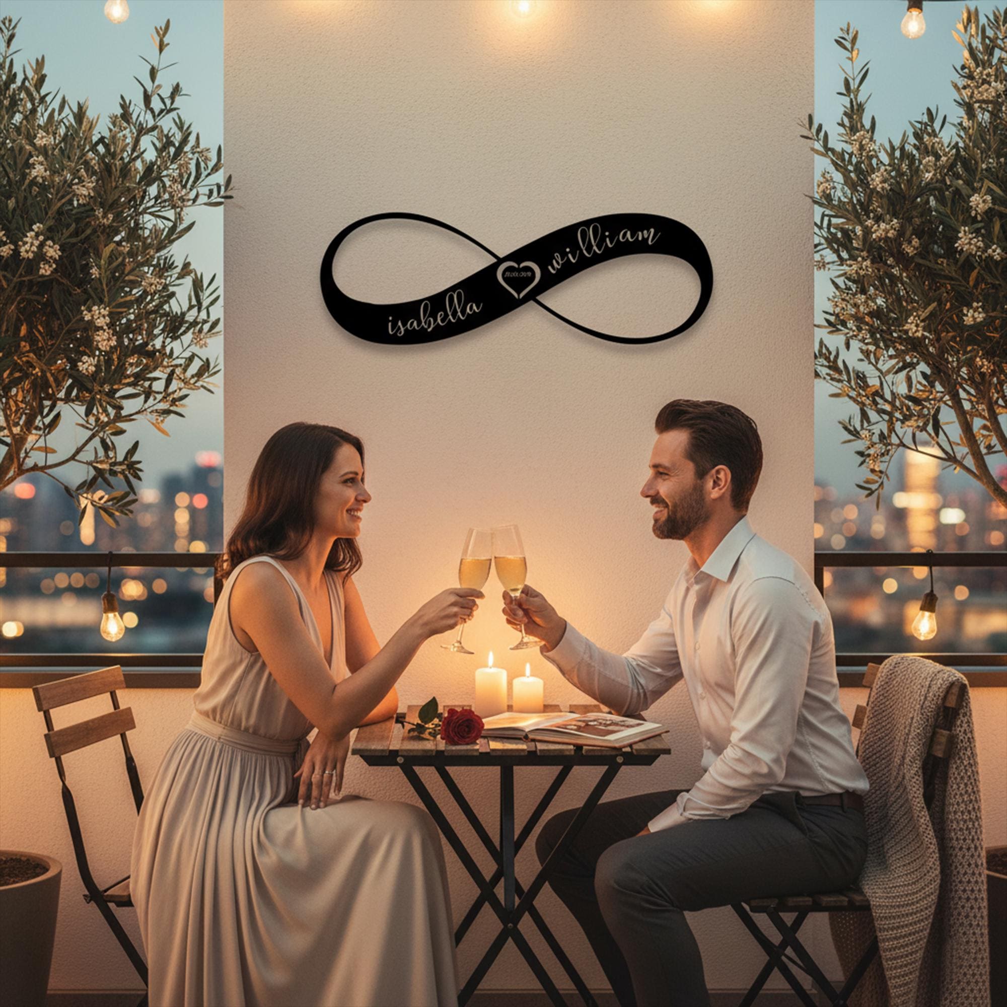Personalized Infinity Heart Metal Wall Art: Couple Names & Date - Etsy