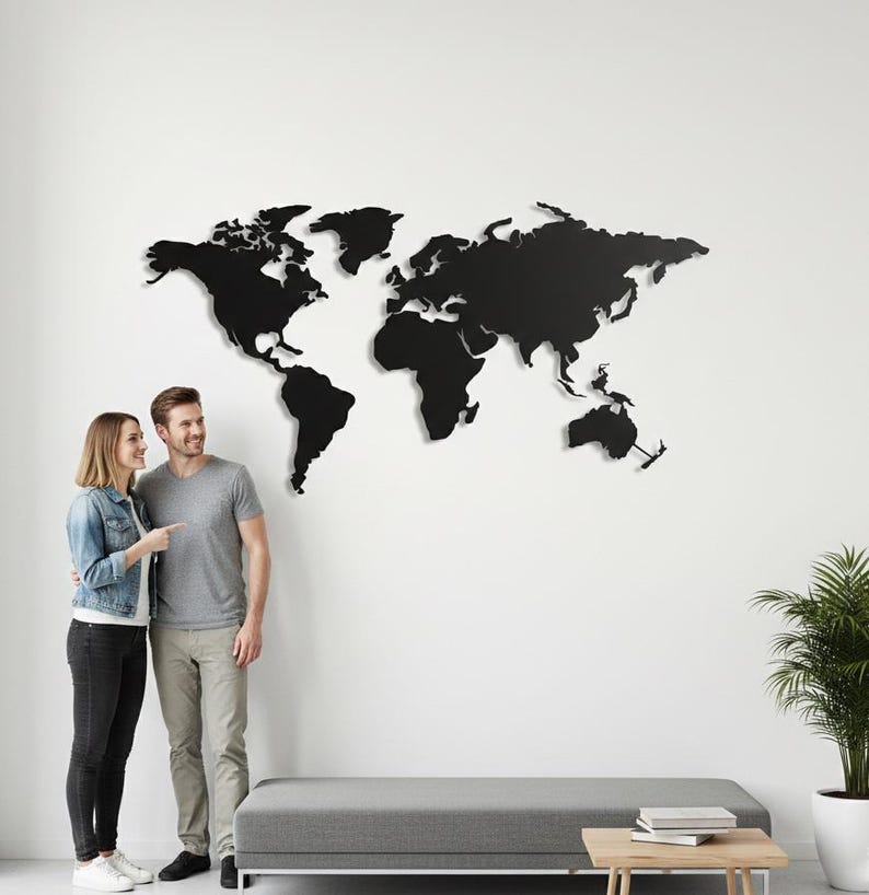 Mapamundi de metal para pared: decoración de 4 continentes - Etsy México