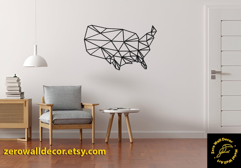 Metal USA Map Wall Art, Geometric USA Map, Metal Wall Decor, Home ...