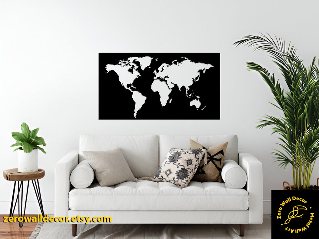 Unique Metal World Map Wall Art, Black World Map Continent, Metal Wall ...