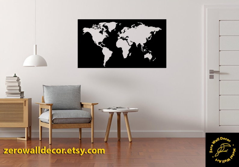 Metal World Map Wall Art, Black World Map Continents, Metal Wall Decor ...