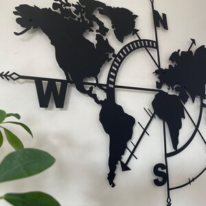 World Map Wall Art, Metal World Map Compass, Metal Wall Art, Home ...