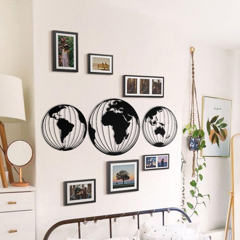 World Map Wall Art, Round Metal World Map Decor, Metal Wall Decor, Home ...