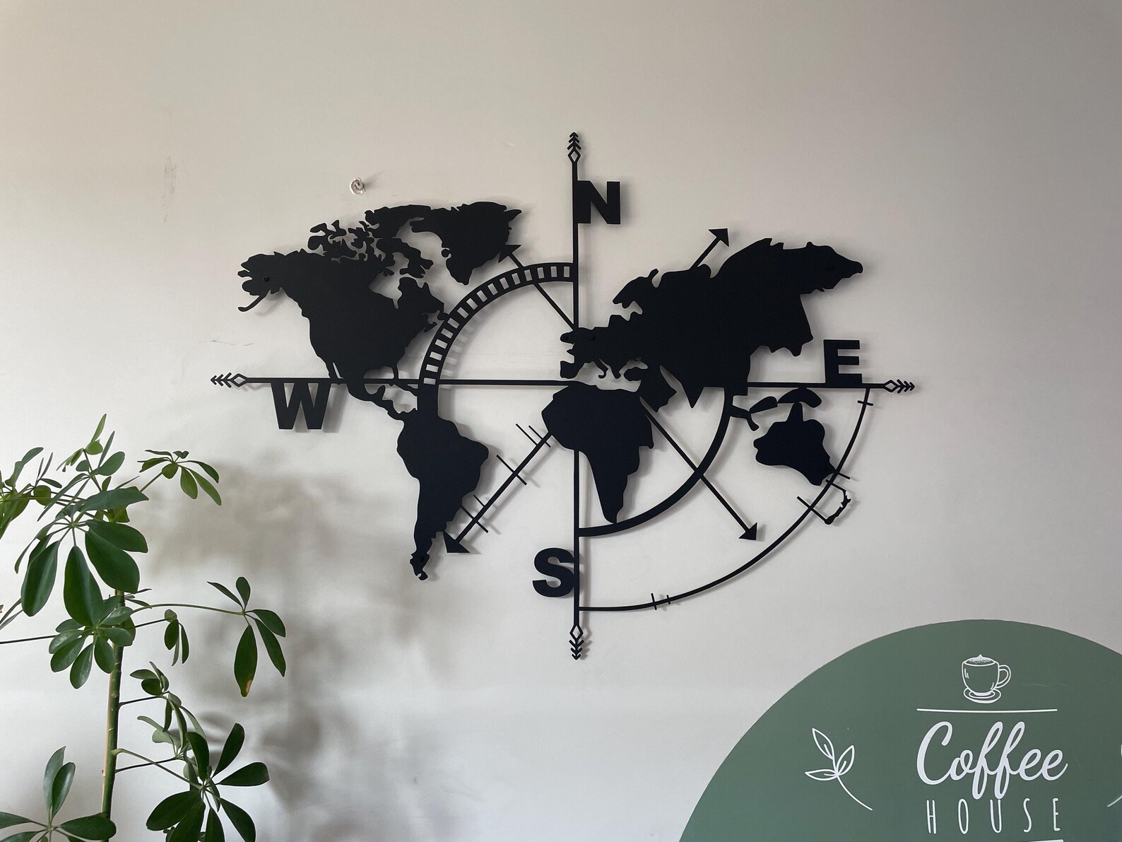 World Map Wall Art, Metal World Map Compass, Metal Wall Art, Home ...
