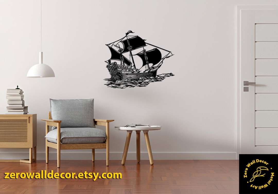 Pirate Ship Wall Art, Vintage Ship Decor, Metal Wall Decor, Home Office ...