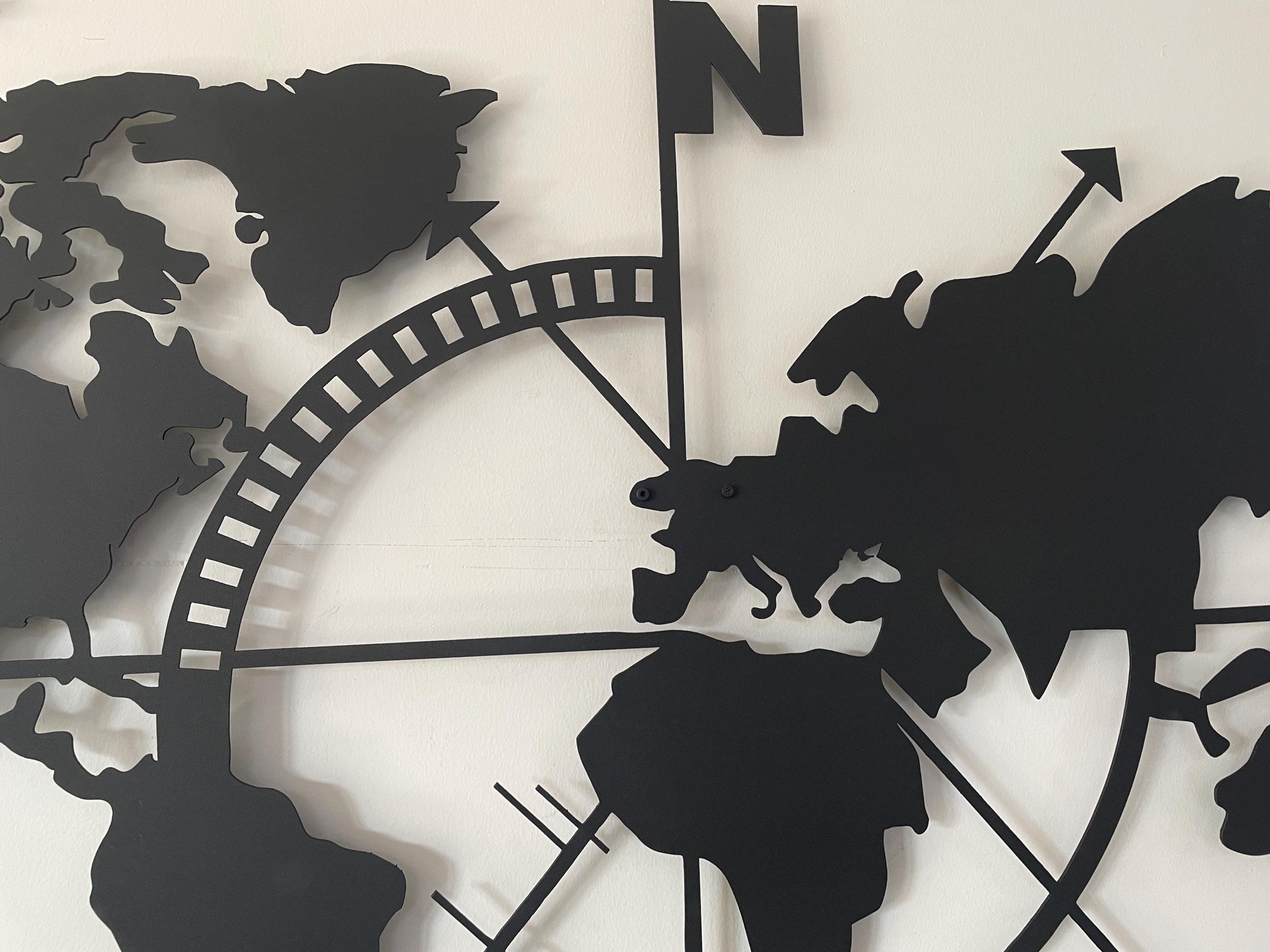 World Map Wall Art, Metal World Map Compass, Metal Wall Art, Home ...