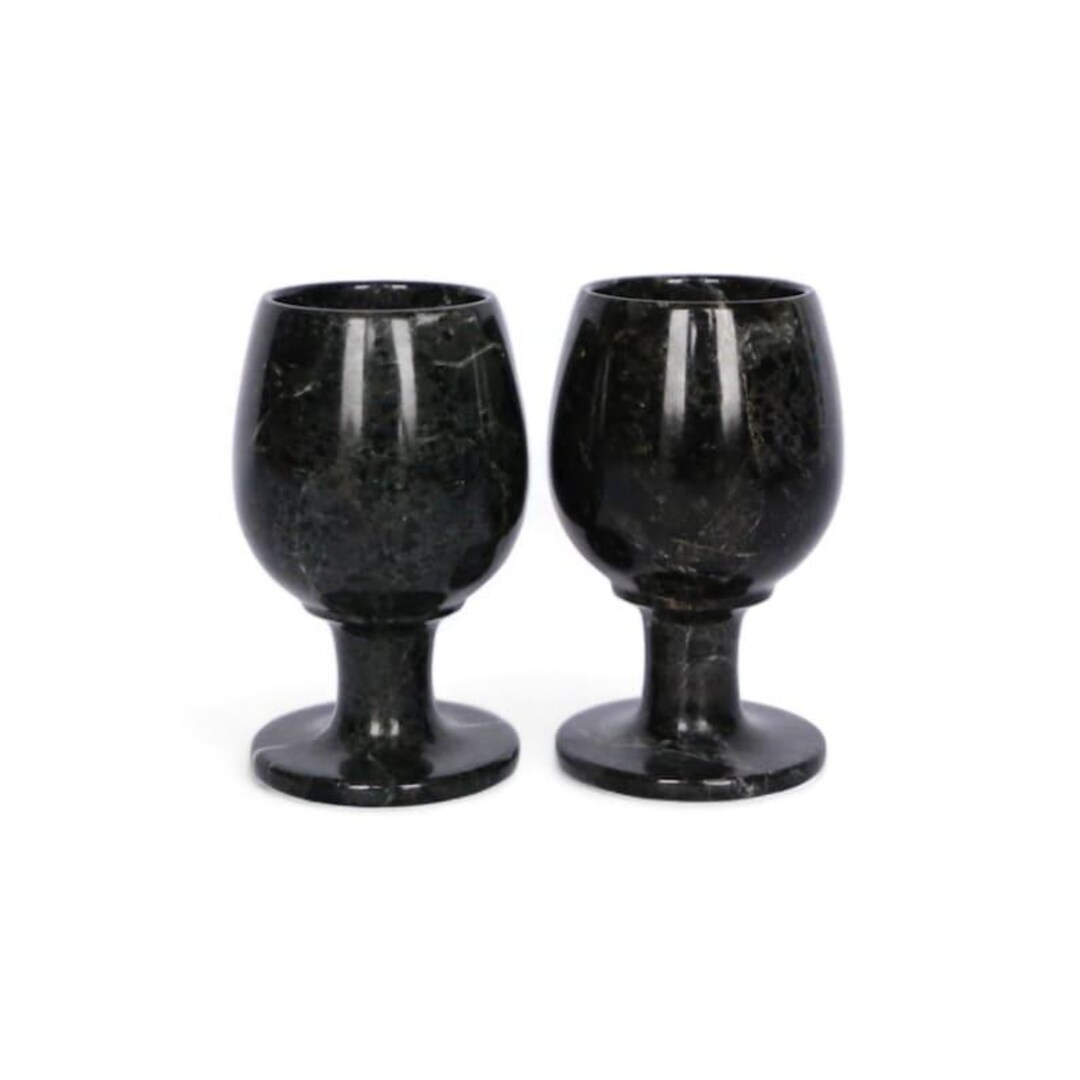 Set of 2 Marble Goblets, Onyx, Marble and Fossil Stone Glasses ...