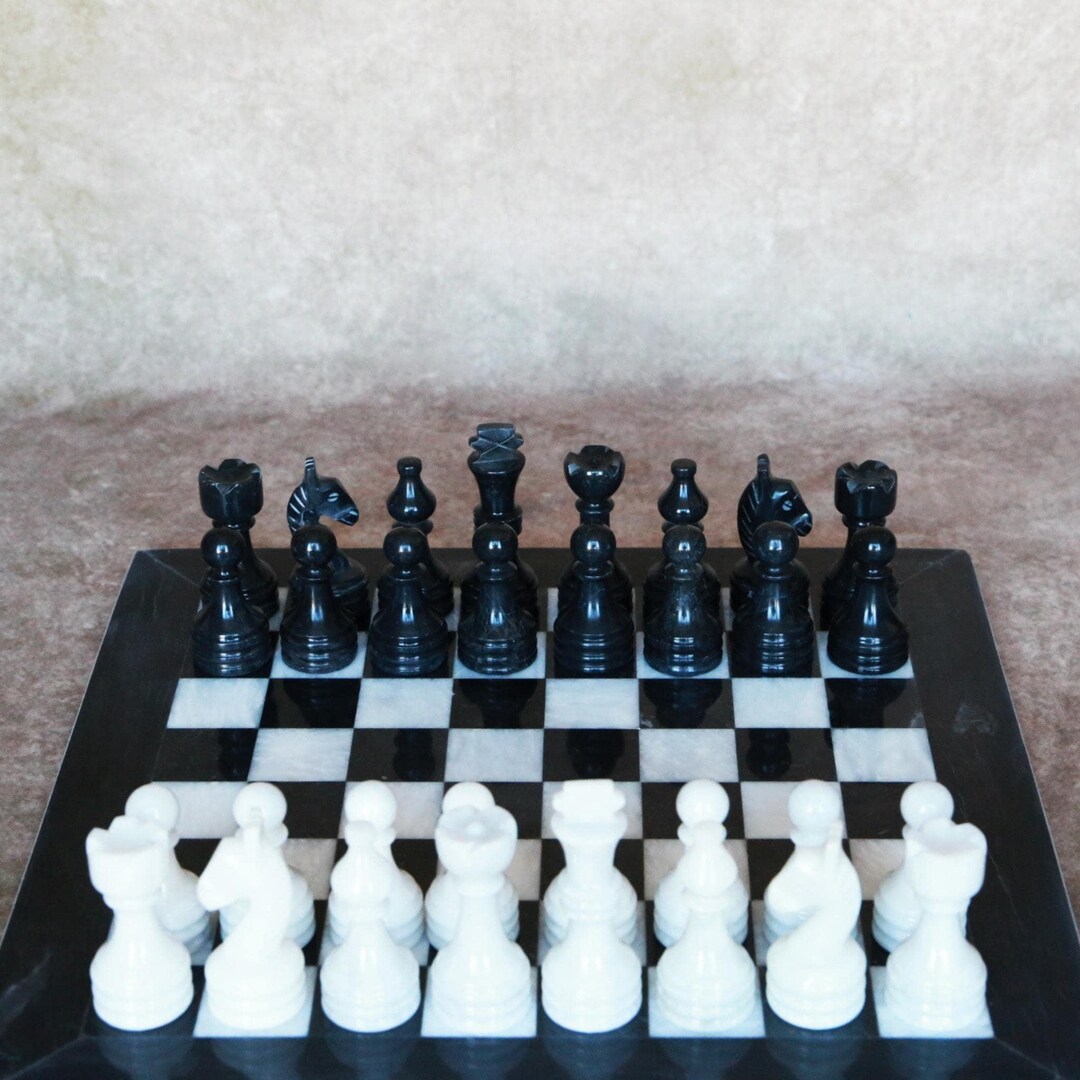 Luxury Marble Chess Set 15in Black & White Chess Board With Unique ...