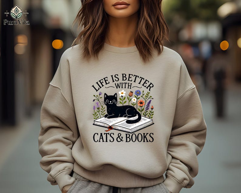 Cats and Books Sweatshirt, Cozy Bookworm Hoodie - Etsy