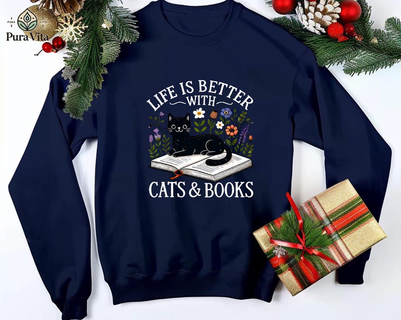 Cats and Books Sweatshirt, Cozy Bookworm Hoodie - Etsy