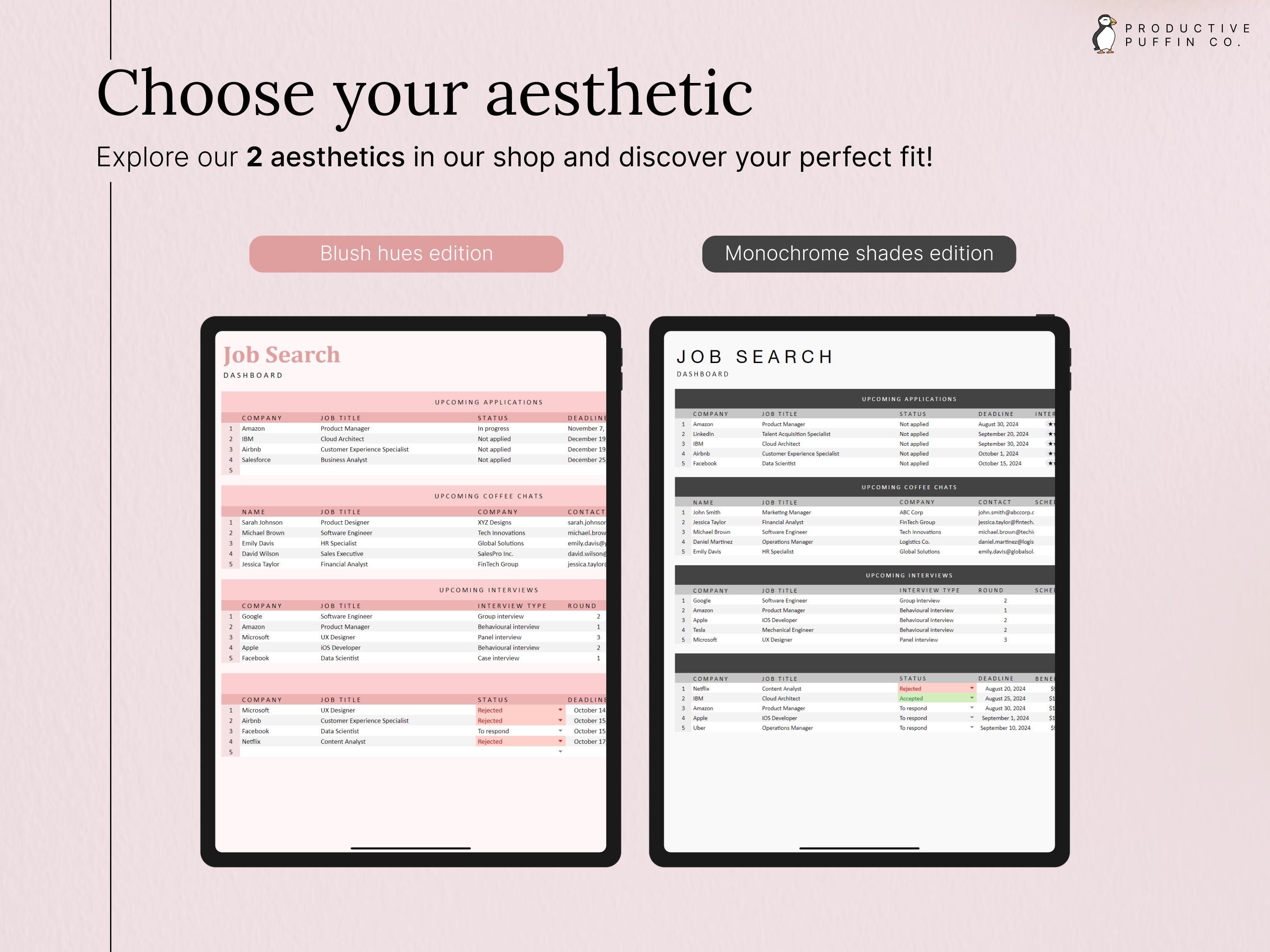 Job Application Tracker Google Sheet Spreadsheet | Blush Pink Job ...